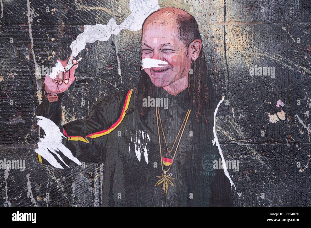 17.05.2024, Berlin, Germany, Europe - A mural depicts German chancellor ...