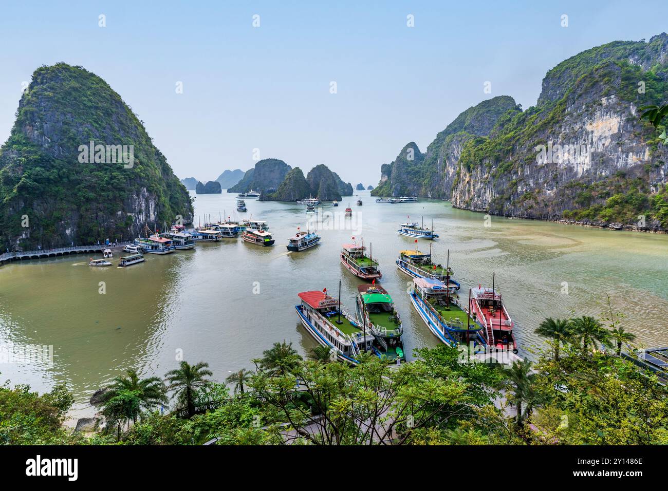 Boat wharf at Surprise Grotto aka Hang Sung Sot in Ha Long Bay, Quang Ninh, Vietnam Stock Photo ...