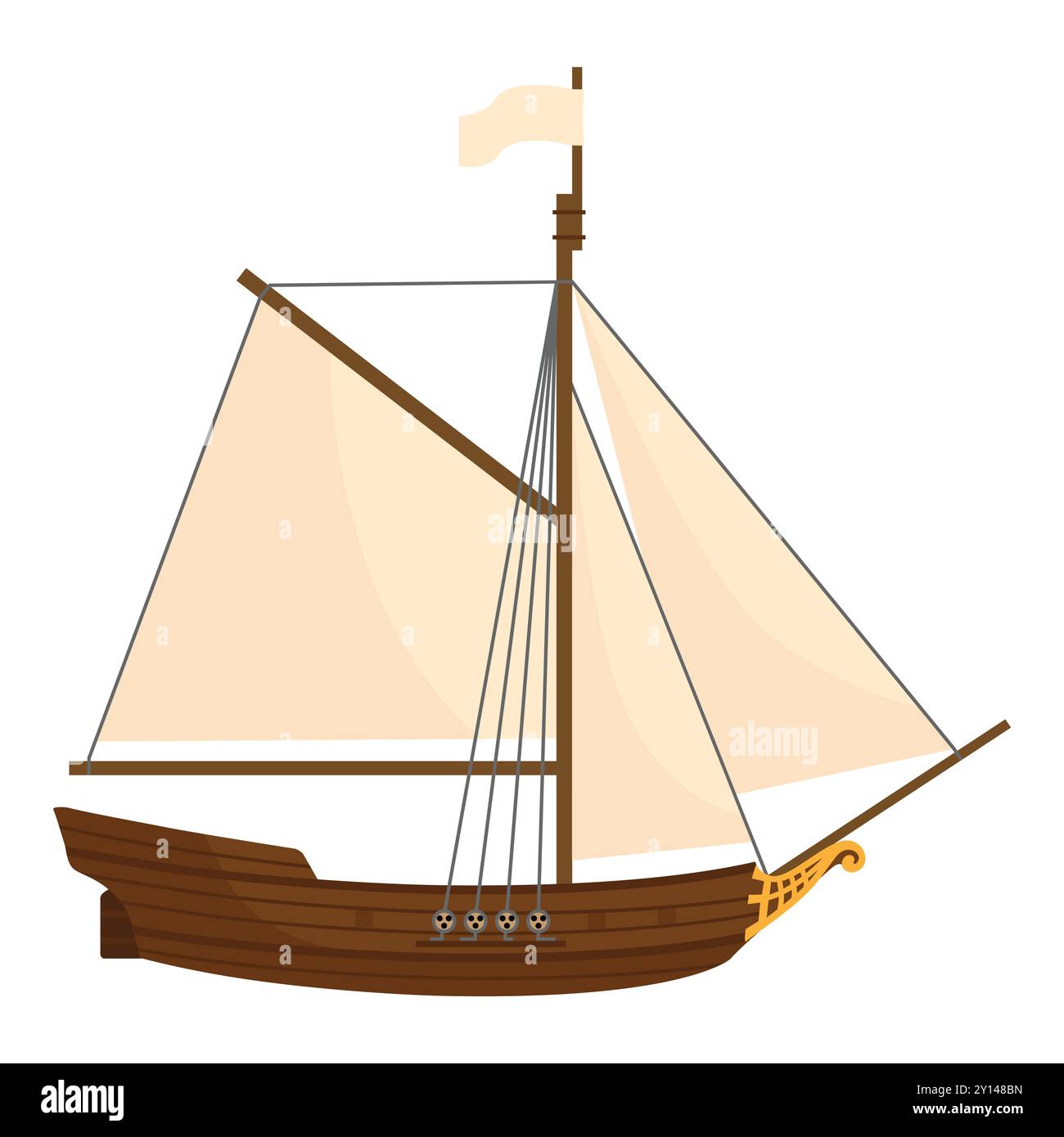 Old wooden ship. Cartoon sailing ship isolated on white background ...