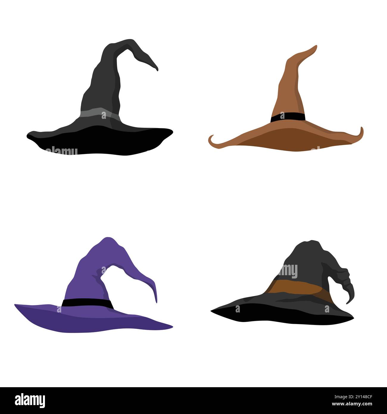 Cartoon witch hats vector icons. Wizard headwear, traditional magician ...