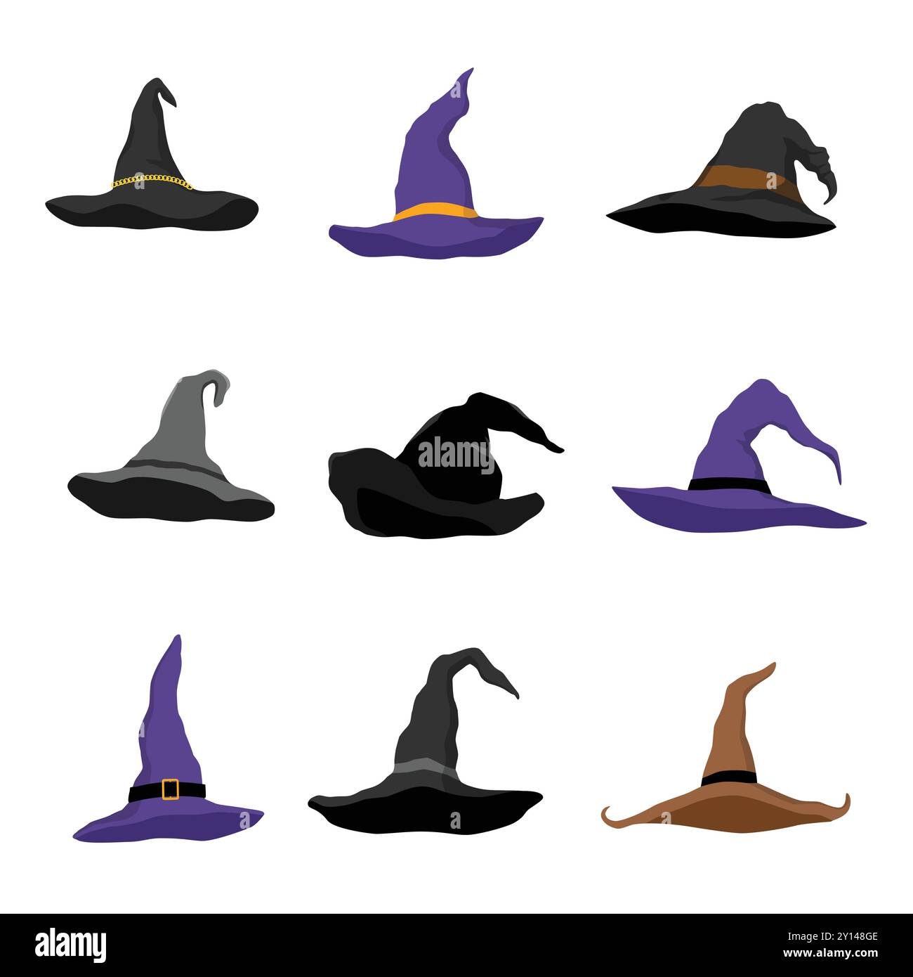 Cartoon witch hats vector icons. Wizard headwear, traditional magician ...