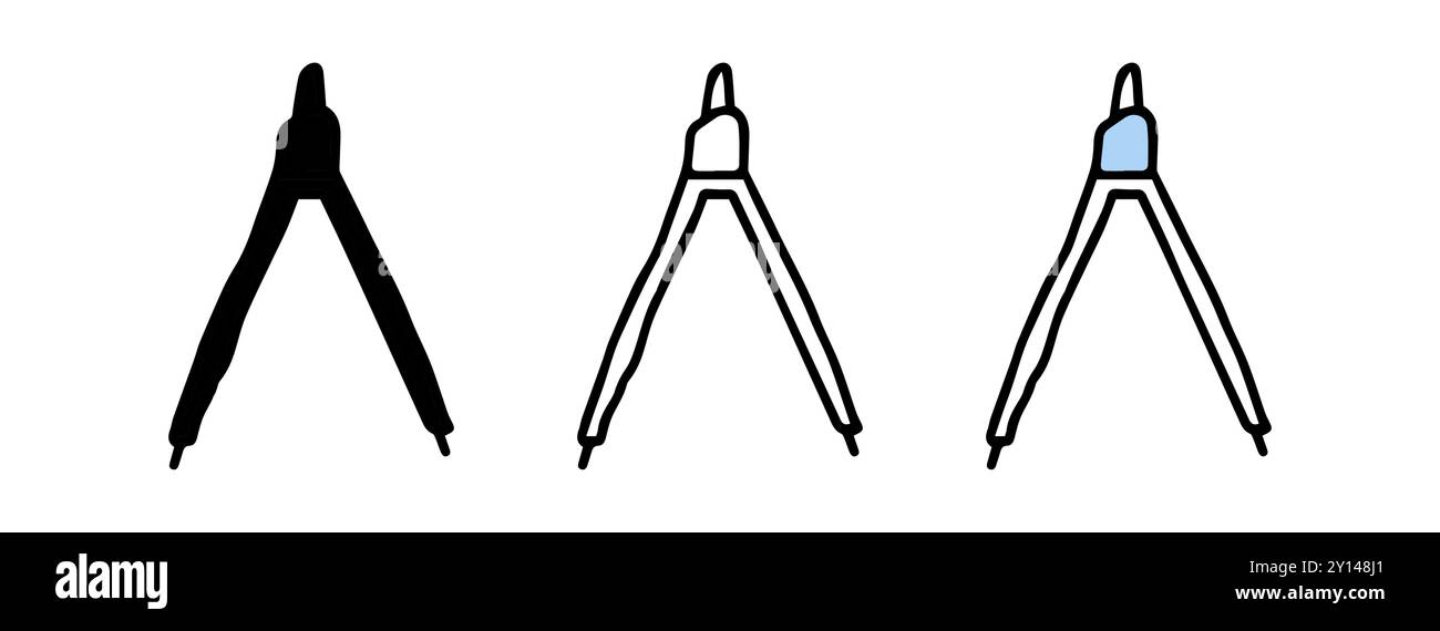 Set of compass icons featuring colored illustration, black silhouette ...