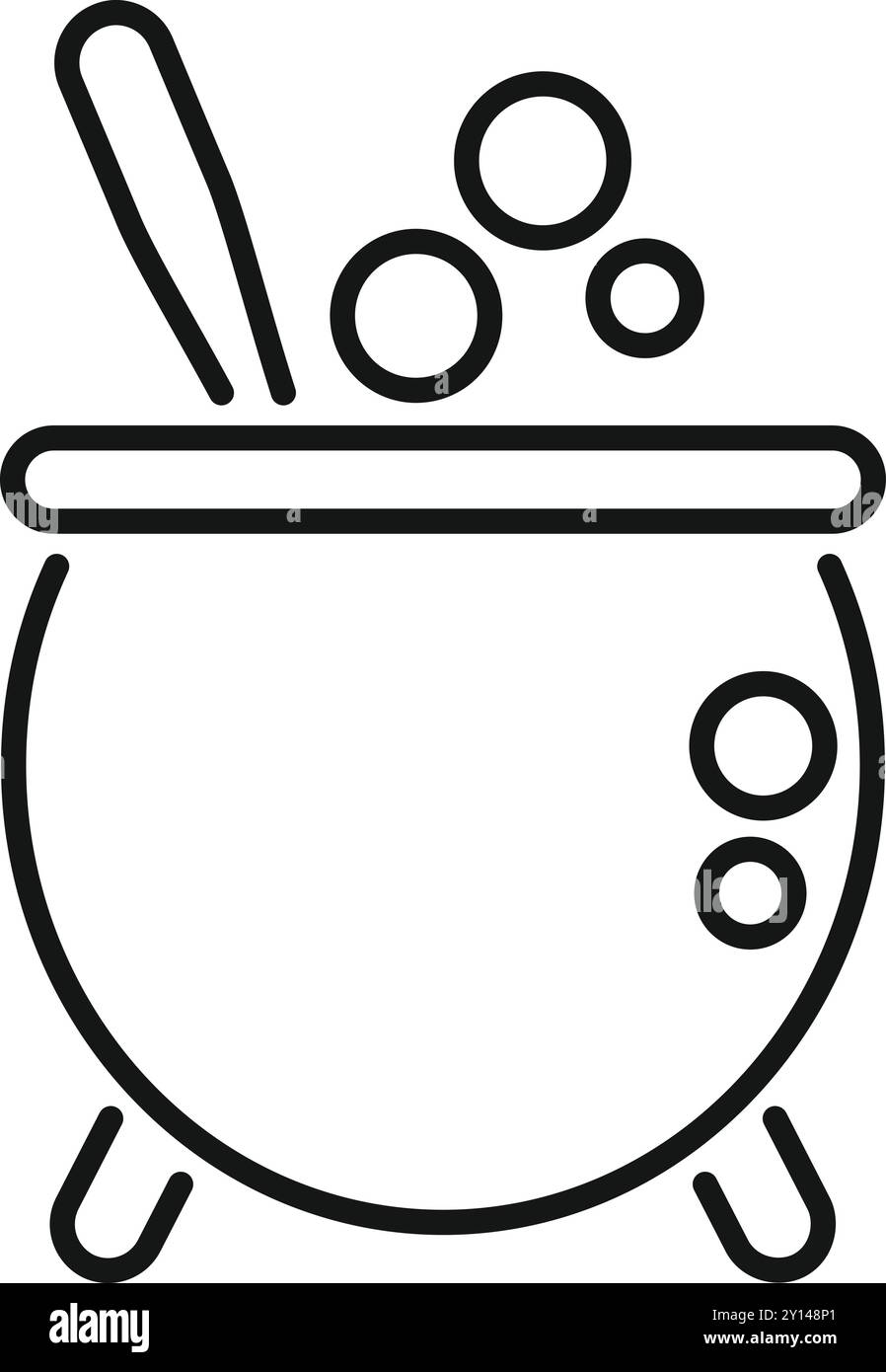 Black line vector illustration of a witch cauldron with a magic potion ...