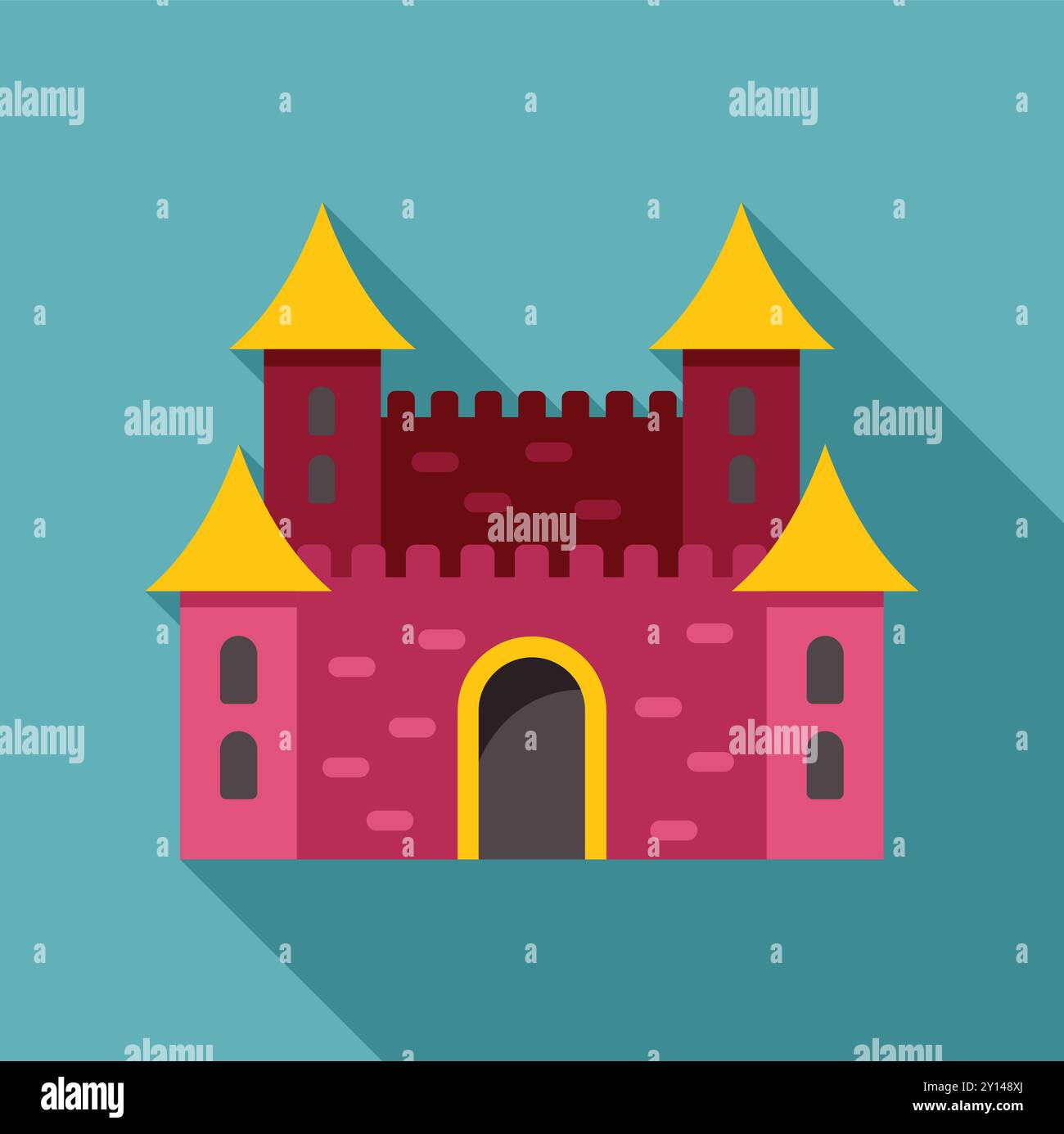 Medieval castle with yellow roofs standing tall against a clear blue ...