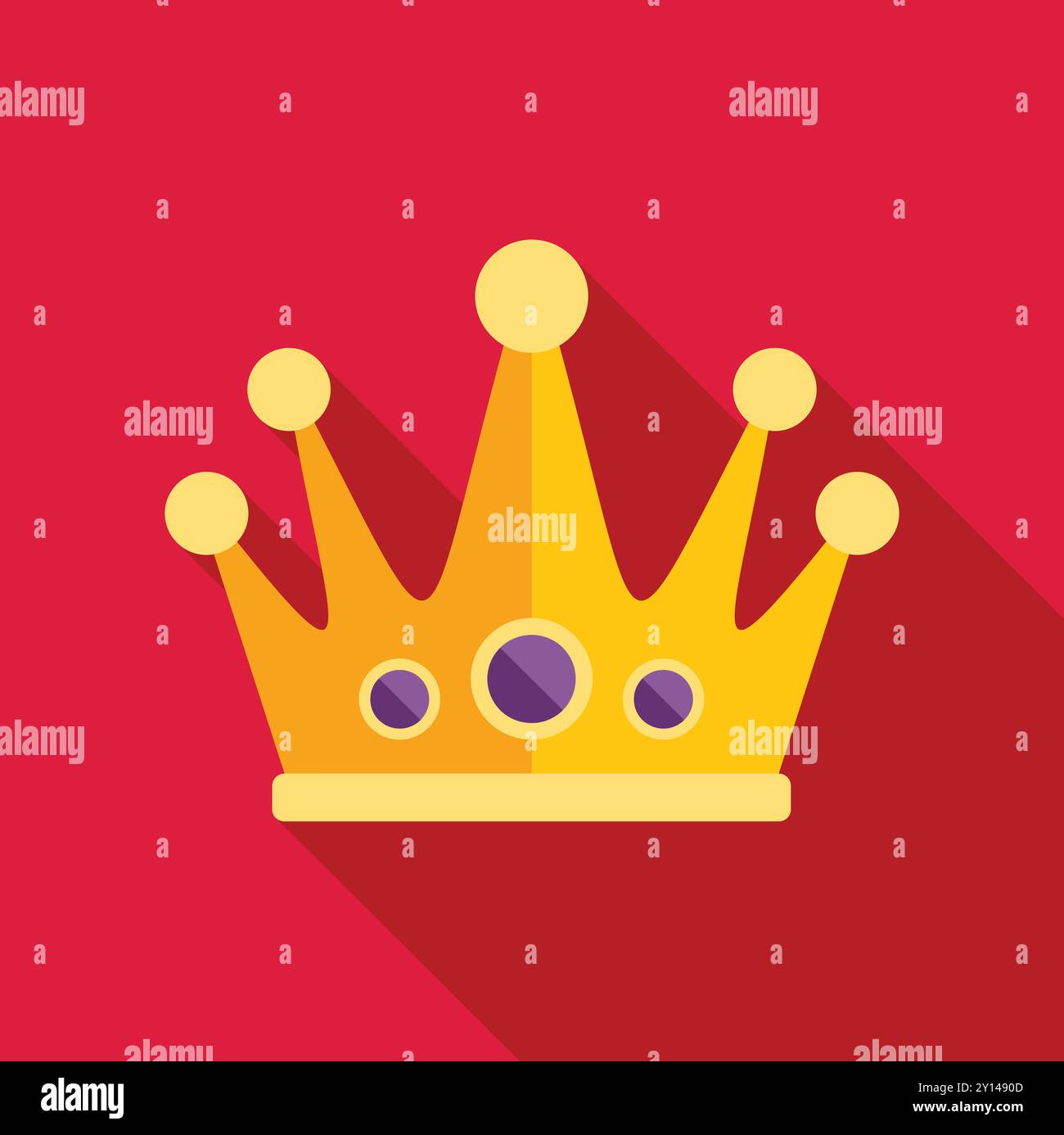 Golden crown with purple gems is standing out on a red background ...
