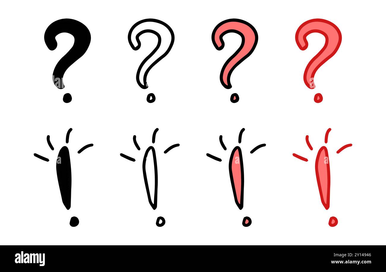 Set of question marks and exclamation marks featuring colored ...