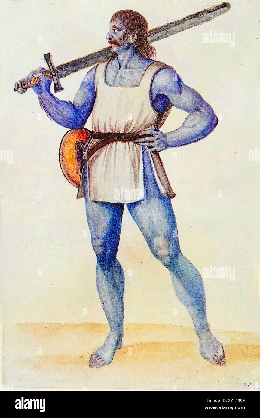 John White - A Pictish Warrior - Stained body, with shield and sword ...