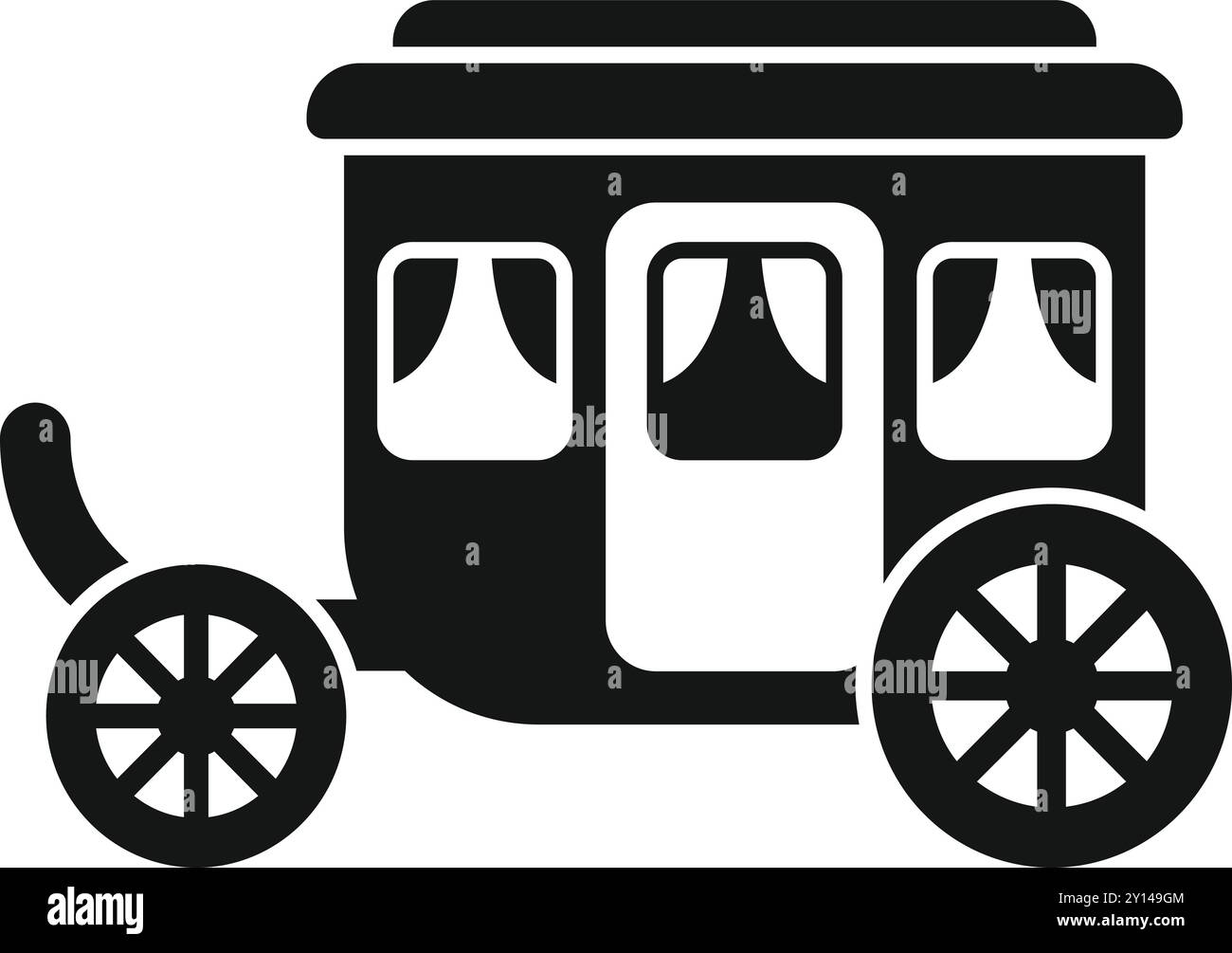 Simple icon of a vintage carriage with spoked wheels, drawn by a horse ...