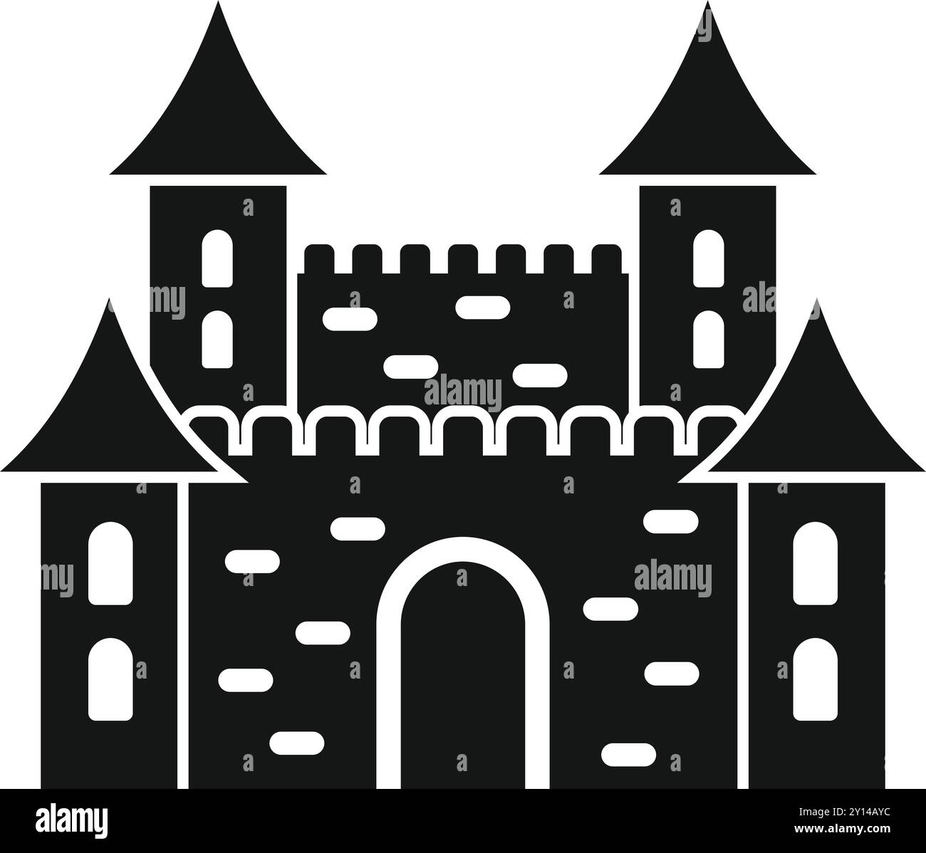Simple icon of a castle featuring towers, a gate, and a fortified wall ...