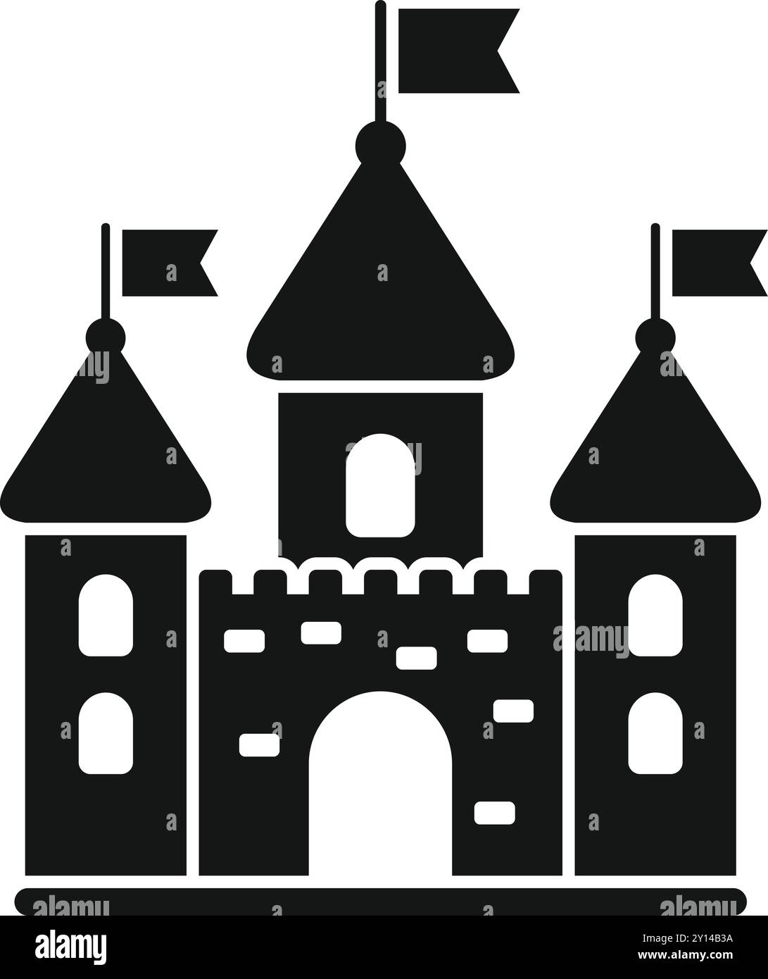 Medieval castle with flags waving on top of towers icon silhouette ...