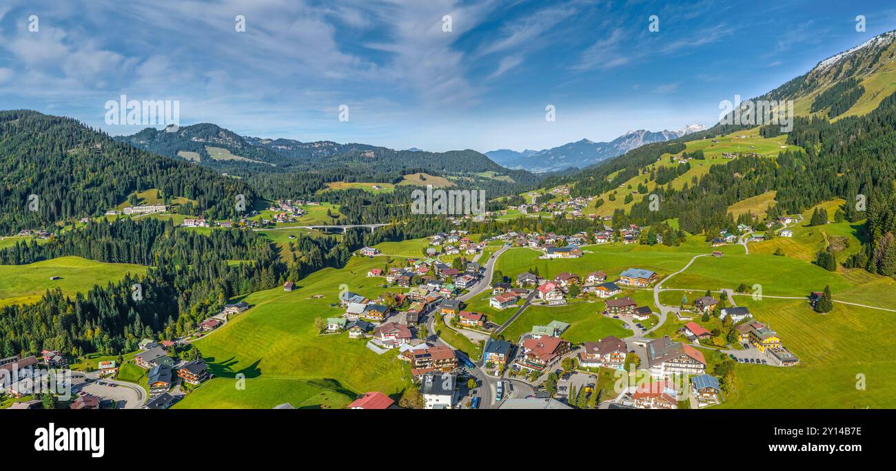 Sunny day in September in Kleinwalsertal around the main village of ...