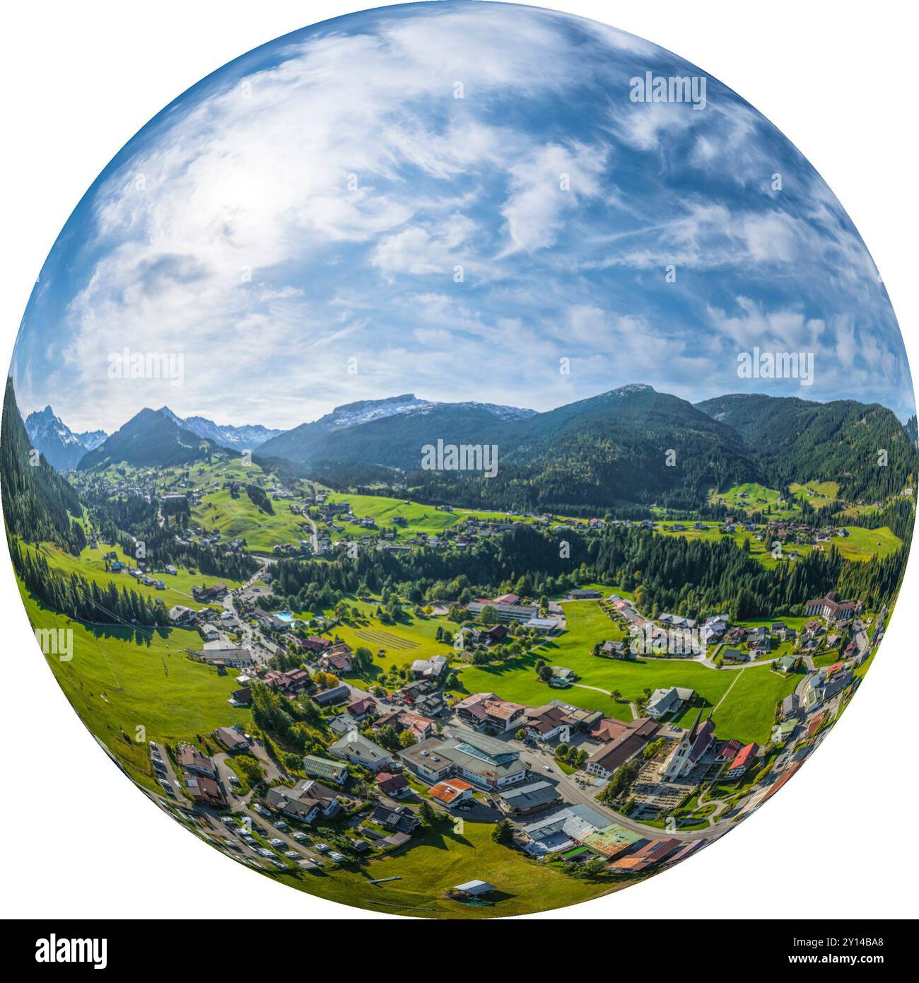 Sunny day in September in Kleinwalsertal around the main village of ...