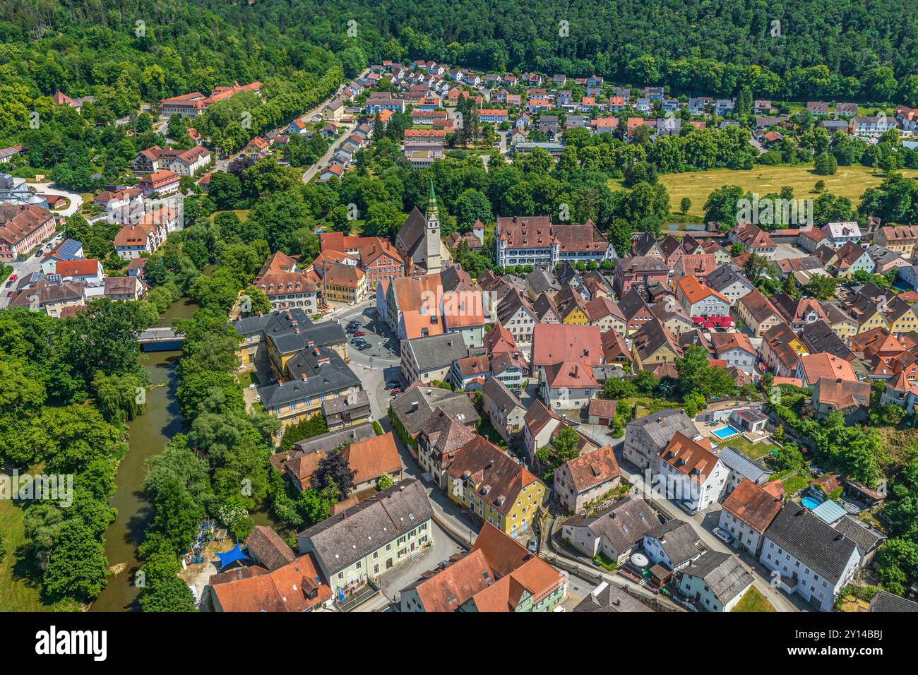 The beautiful little town of Pappenheim in the nature park Altmuehl ...