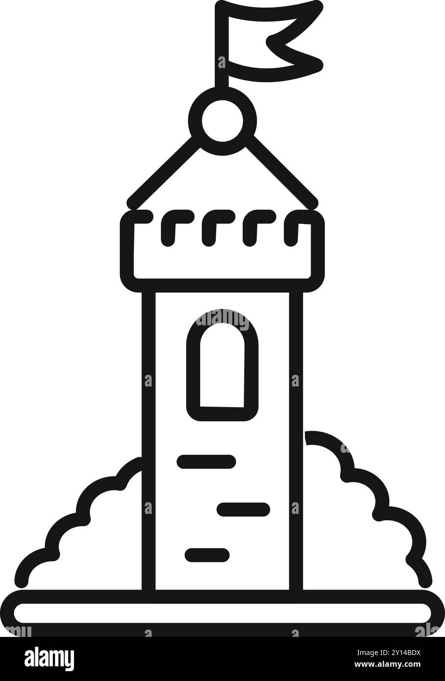 Simple outline drawing of a medieval castle tower waving a flag from ...