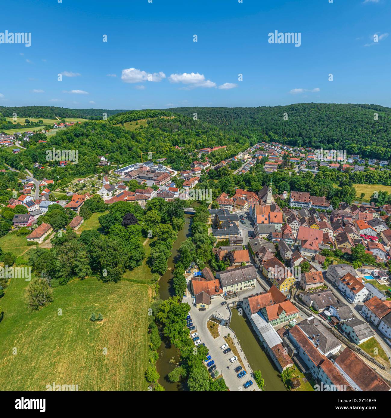 The beautiful little town of Pappenheim in the nature park Altmuehl ...