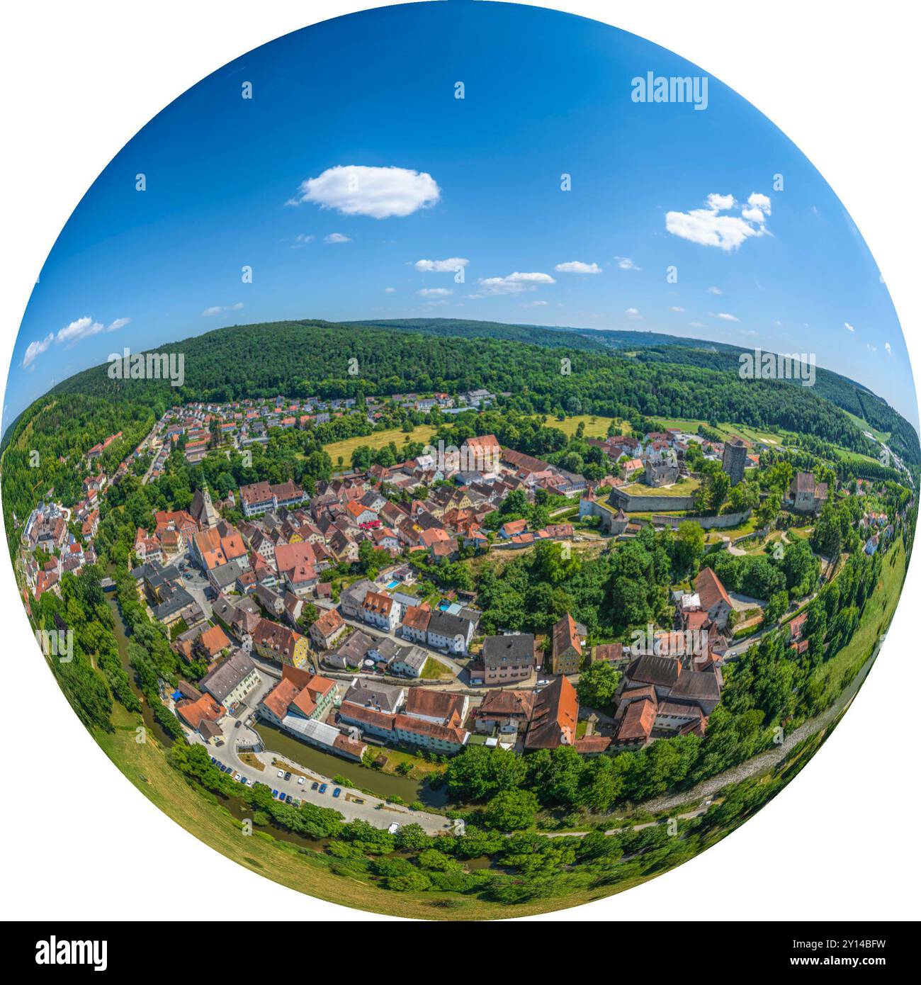 The beautiful little town of Pappenheim in the nature park Altmuehl ...