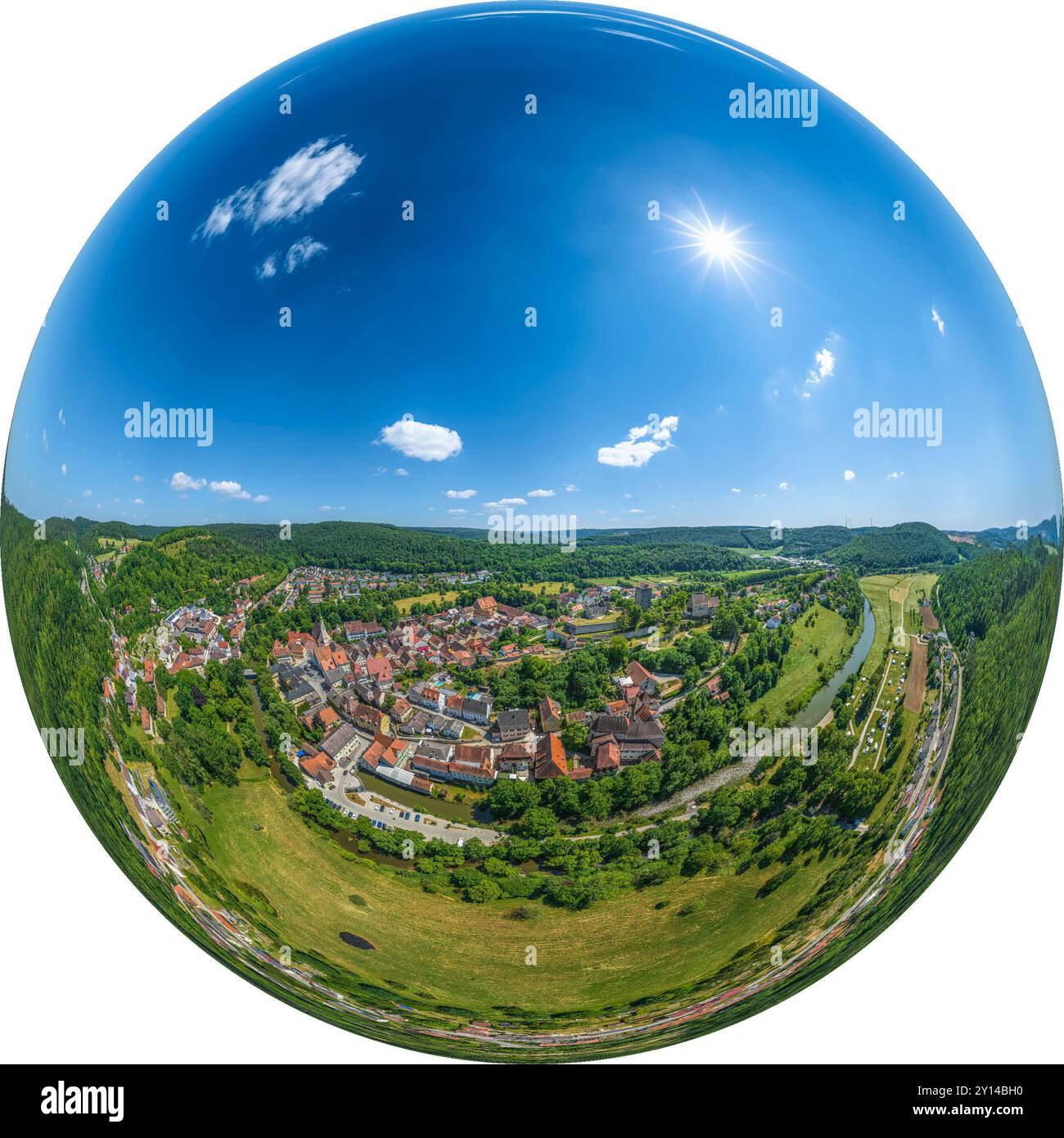 The beautiful little town of Pappenheim in the nature park Altmuehl ...