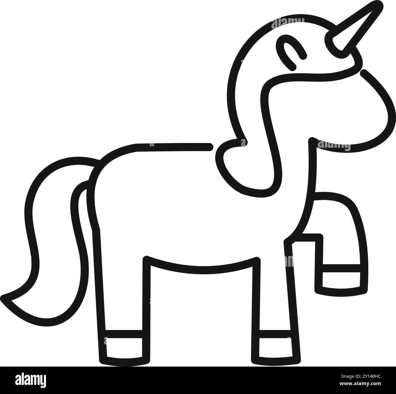 Simple line drawing of a cute unicorn standing, side view, isolated on ...