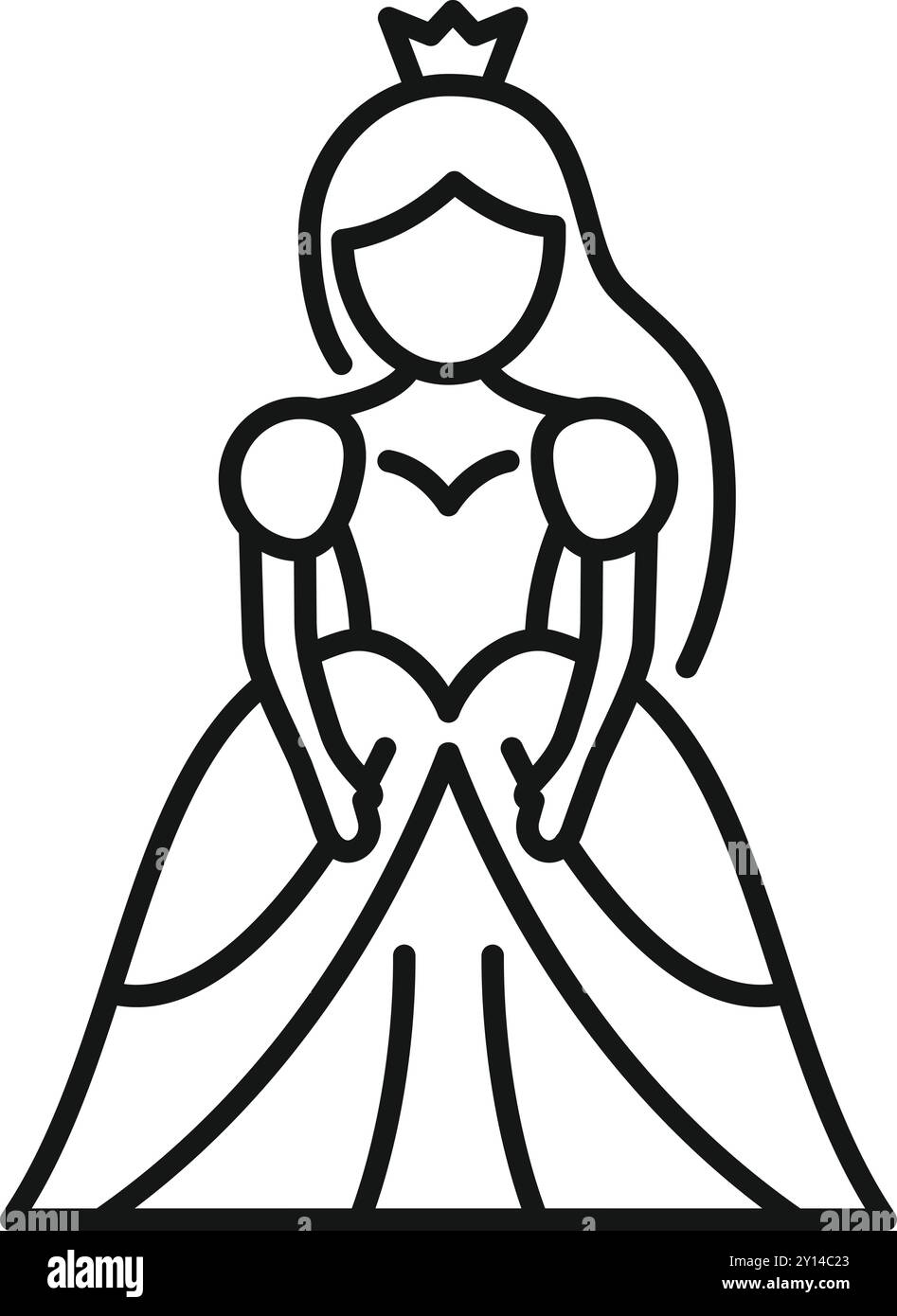 Line drawing of a beautiful princess wearing a luxury dress and crown ...