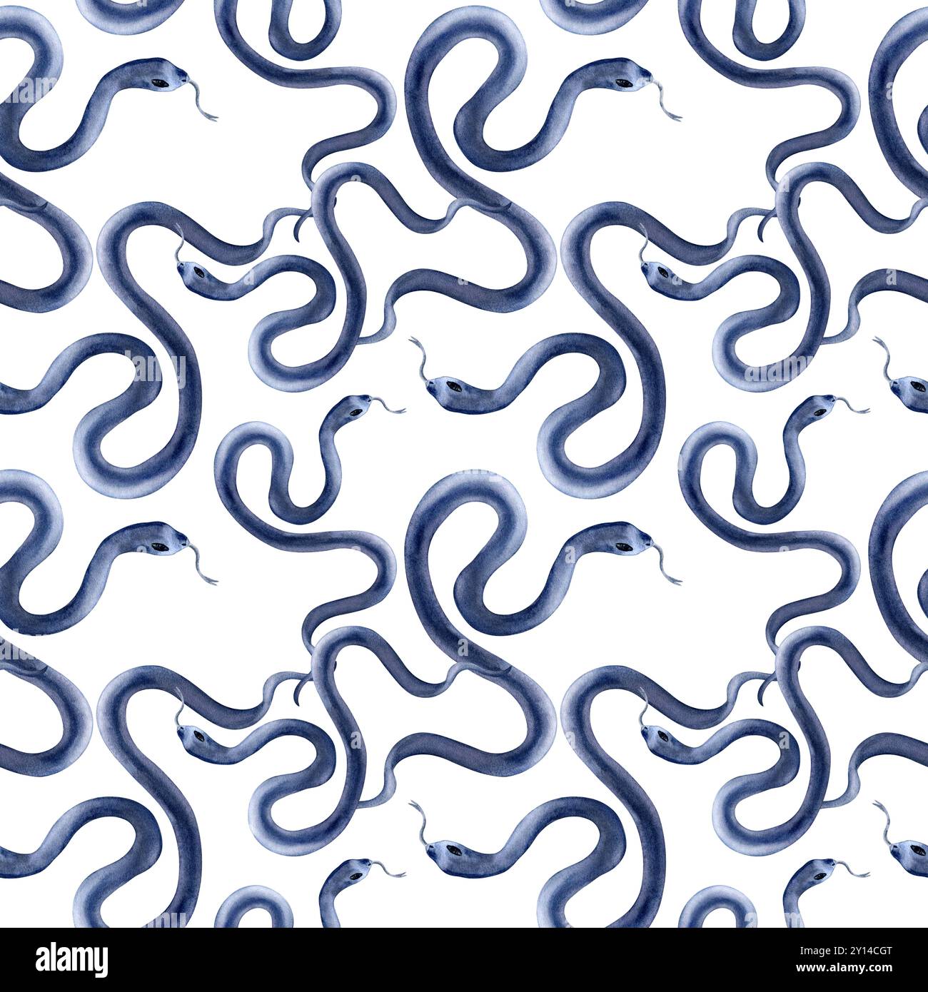 Black snakes watercolor seamless pattern isolated on white. Animal ...
