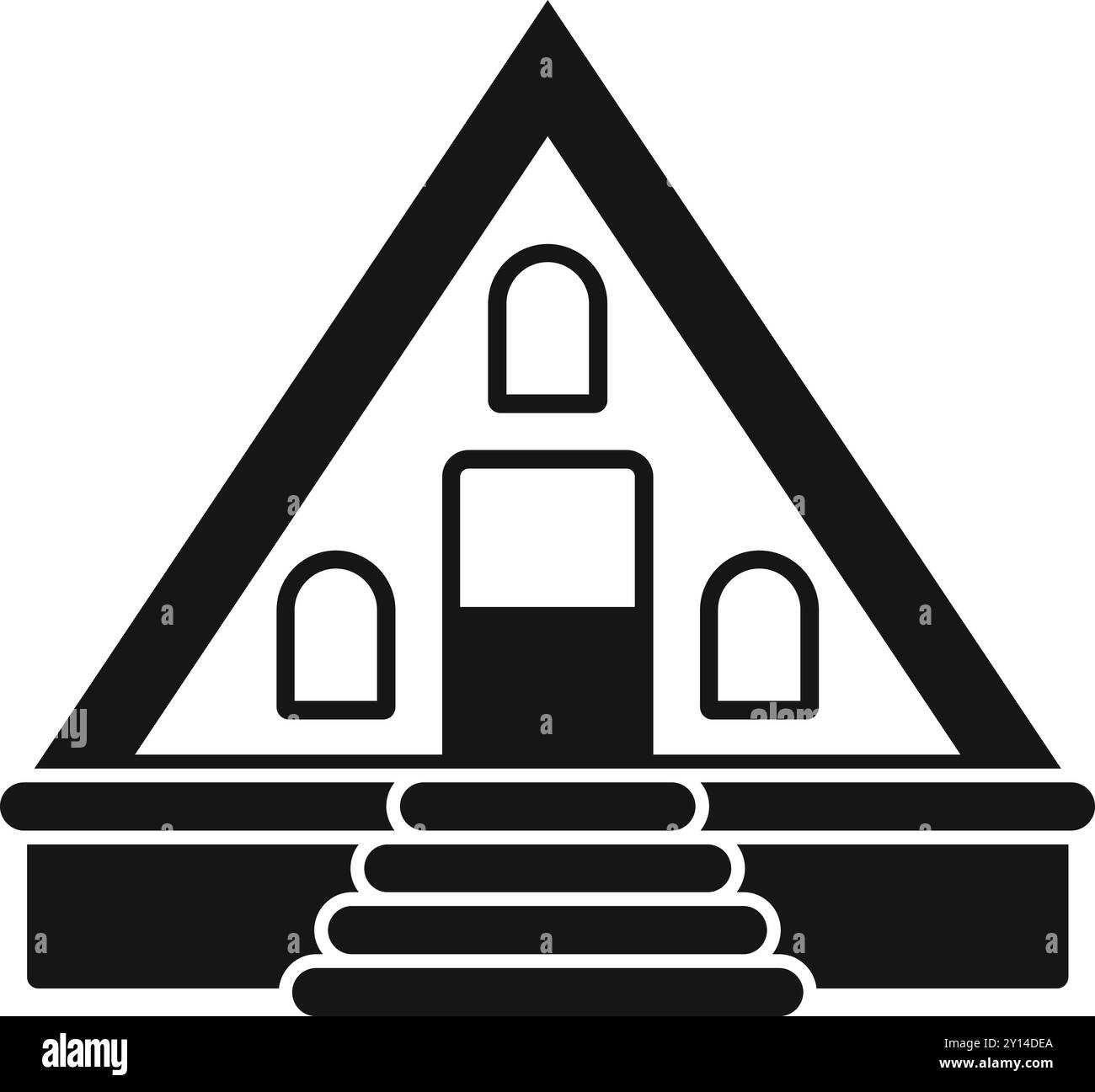 Simple vector icon of a house with a triangular roof, stairs leading to ...