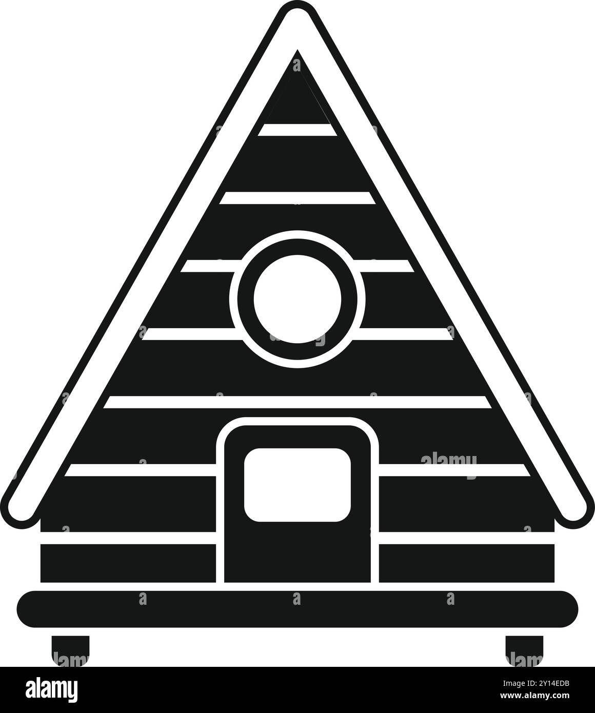 This black and white vector icon features a simple a frame cabin design ...