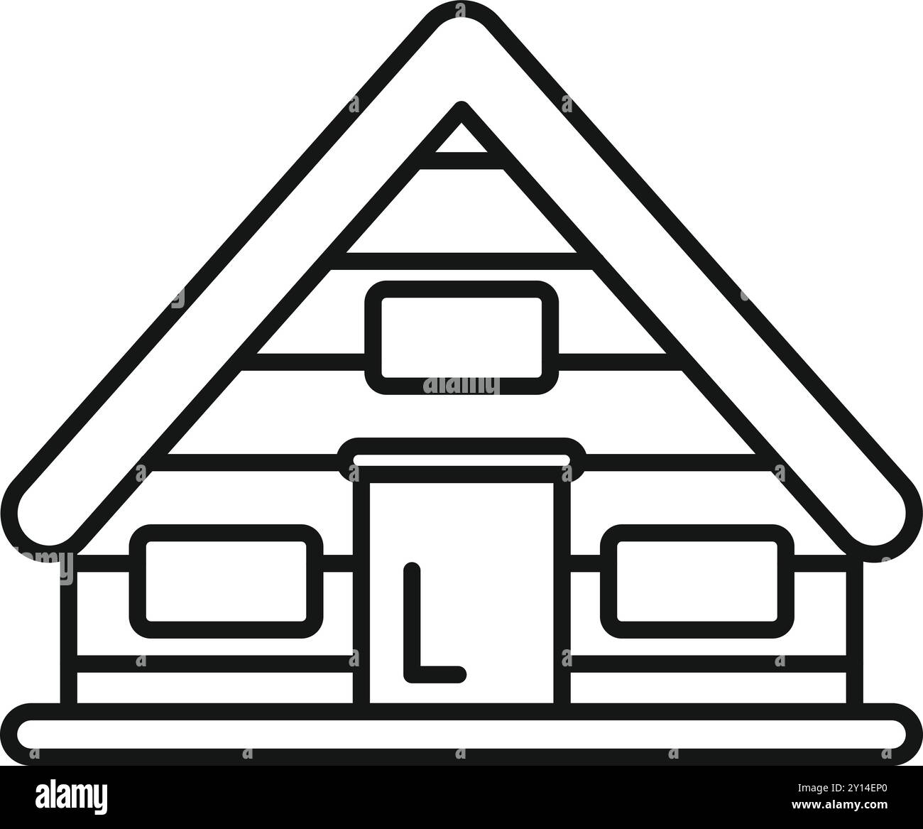 Simple linear drawing of a wooden house with a triangular roof, windows ...