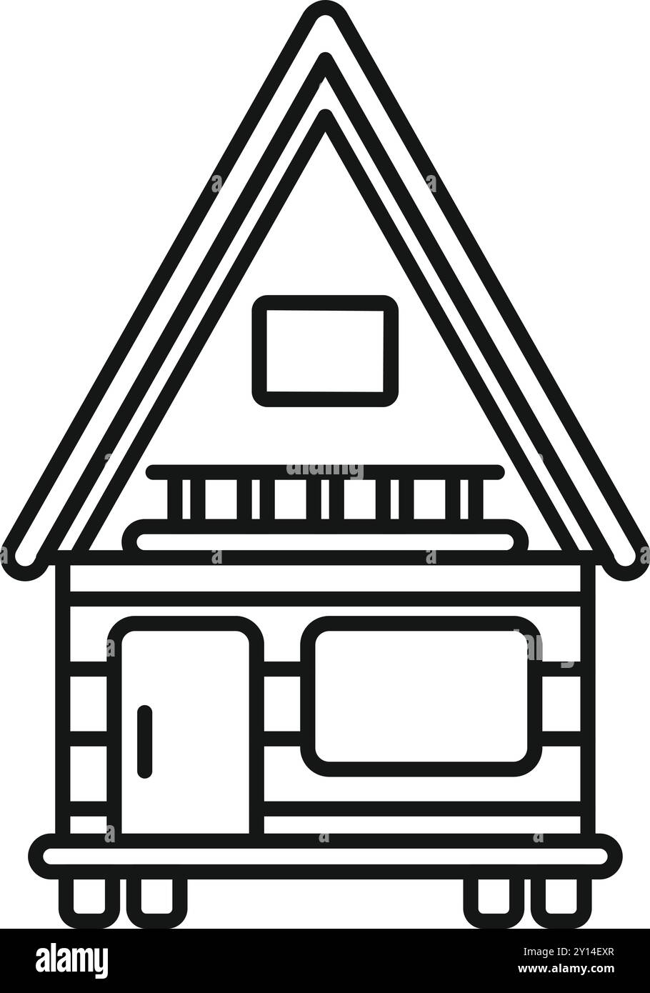 Simple vector icon of a small wooden cabin with a balcony and a pointed ...