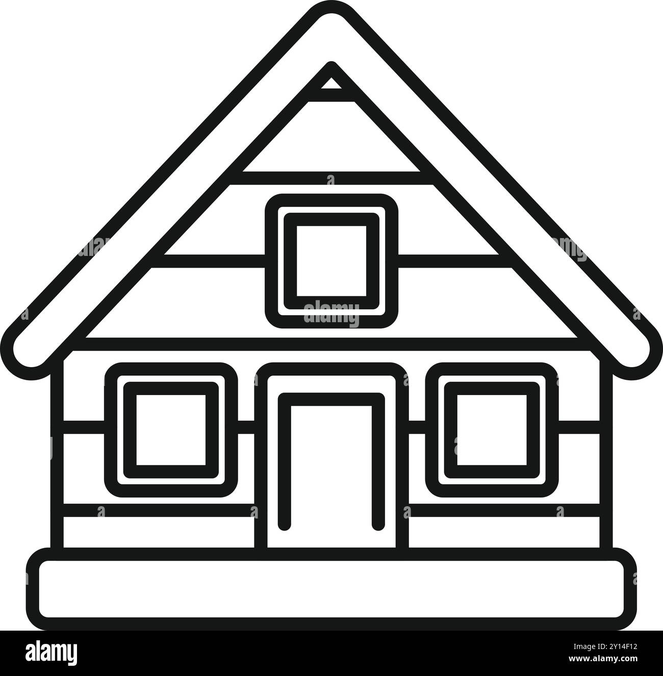 Minimalist drawing of a log cabin facade featuring three windows and a ...