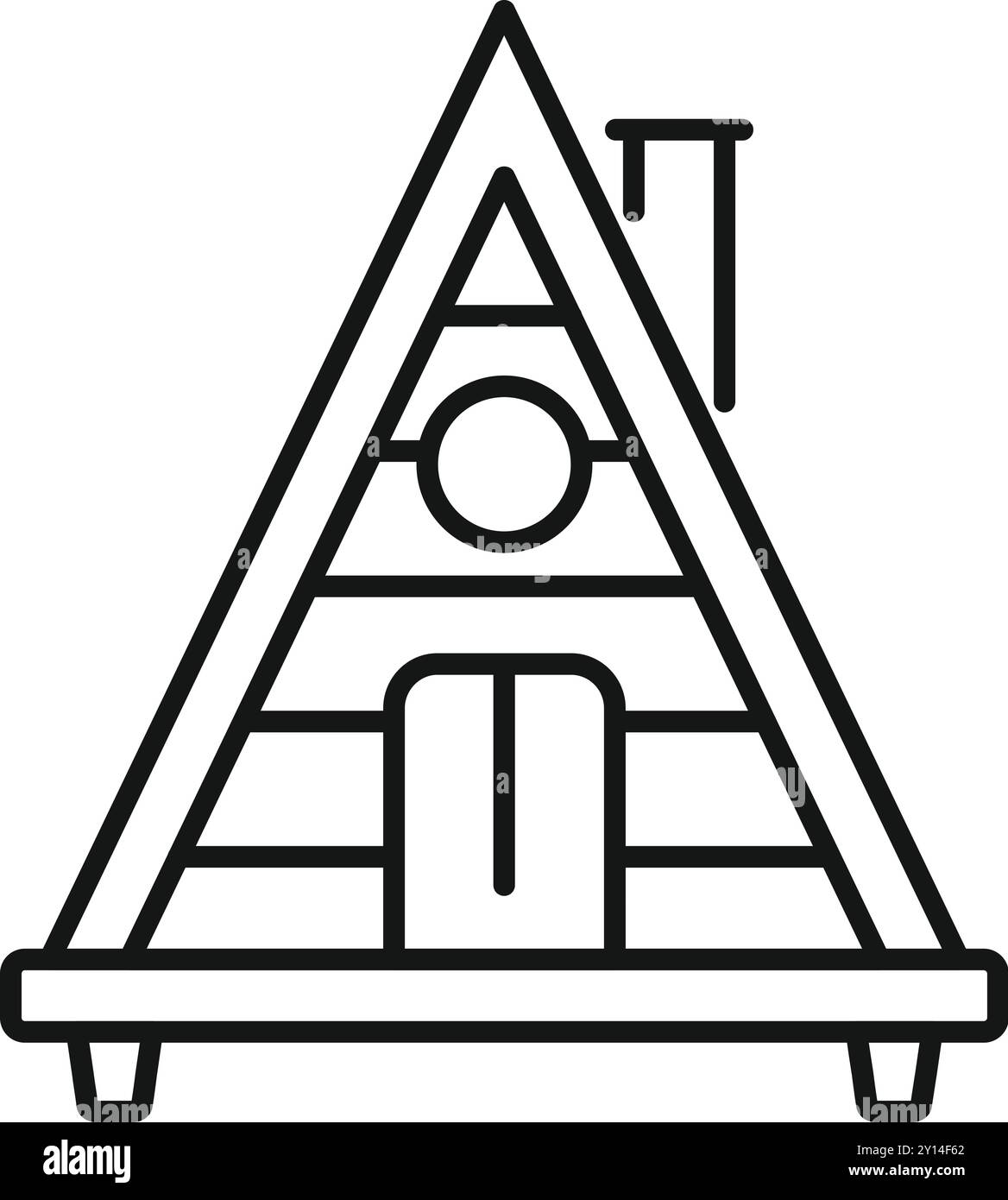 Simple line drawing of a small a frame cabin with a round window Stock ...