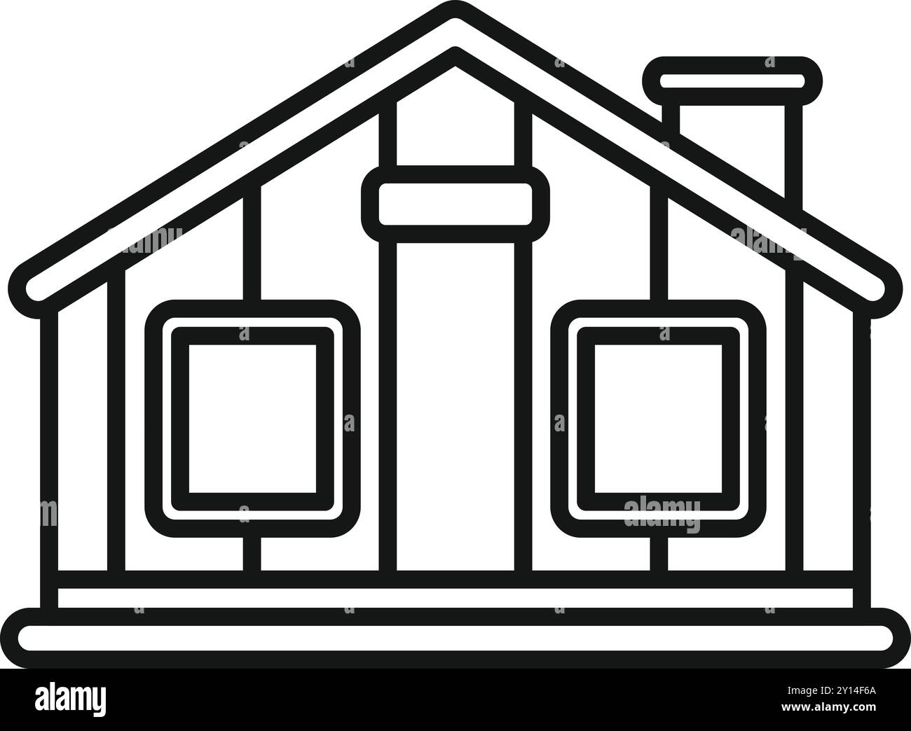 Simple black and white line drawing of a small wooden house with a ...