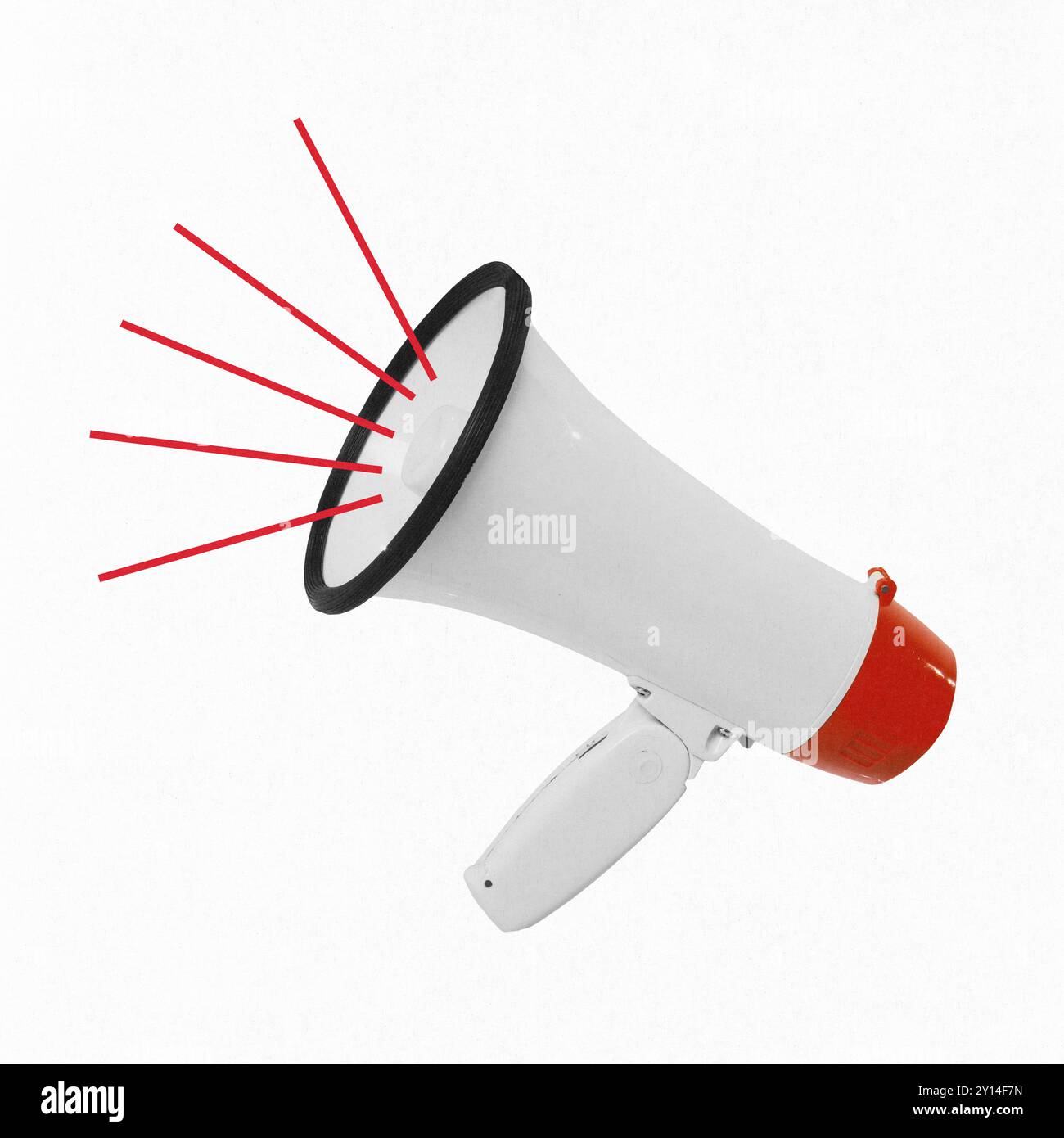 Contemporary art collage. Advertising. Loudspeaker emitting sound waves ...