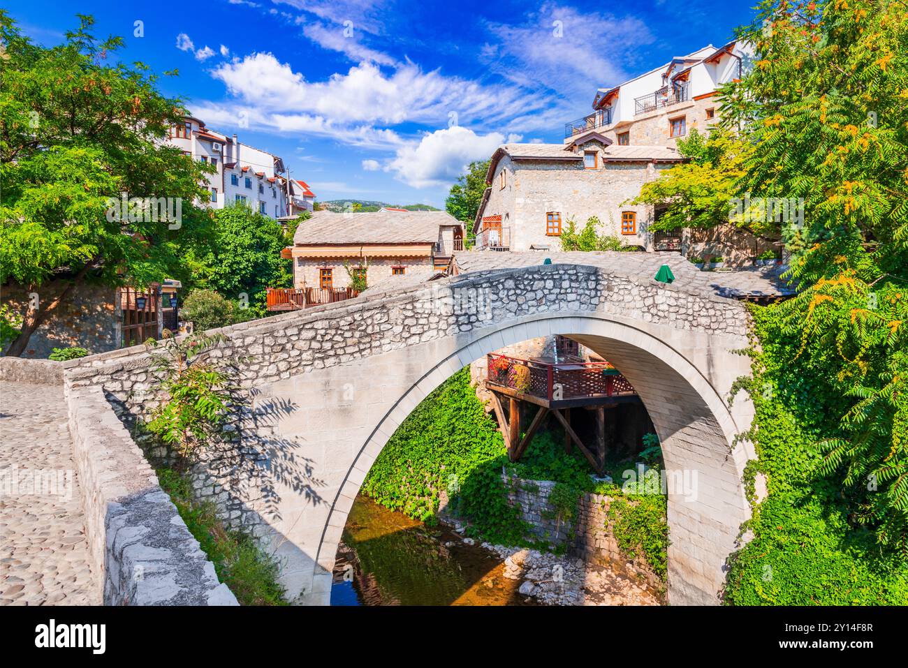 Mostar, Bosnia. Old town street and bridge, Bosnia and Herzegovina ...