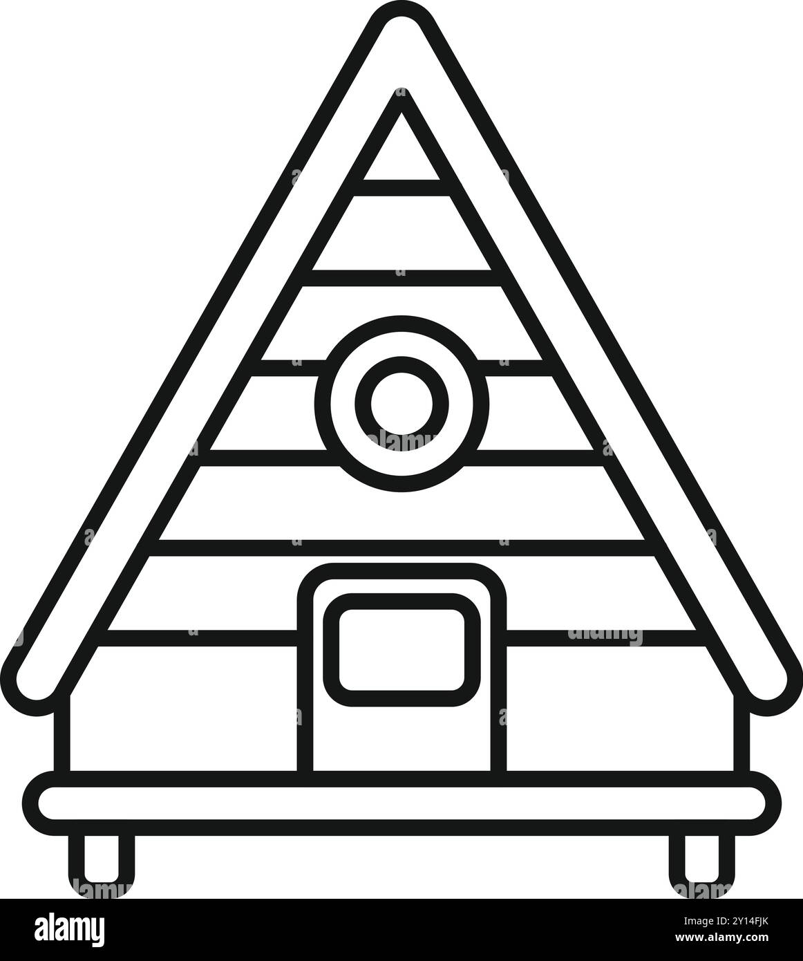 Simple line drawing of a triangle shaped house with a round window ...