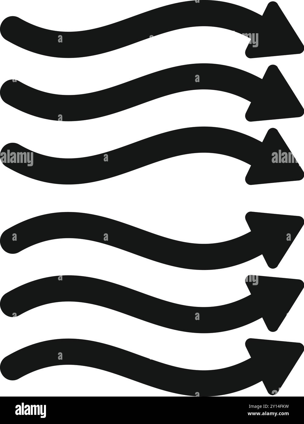Six black arrows are moving from left to right in a wavy motion Stock ...