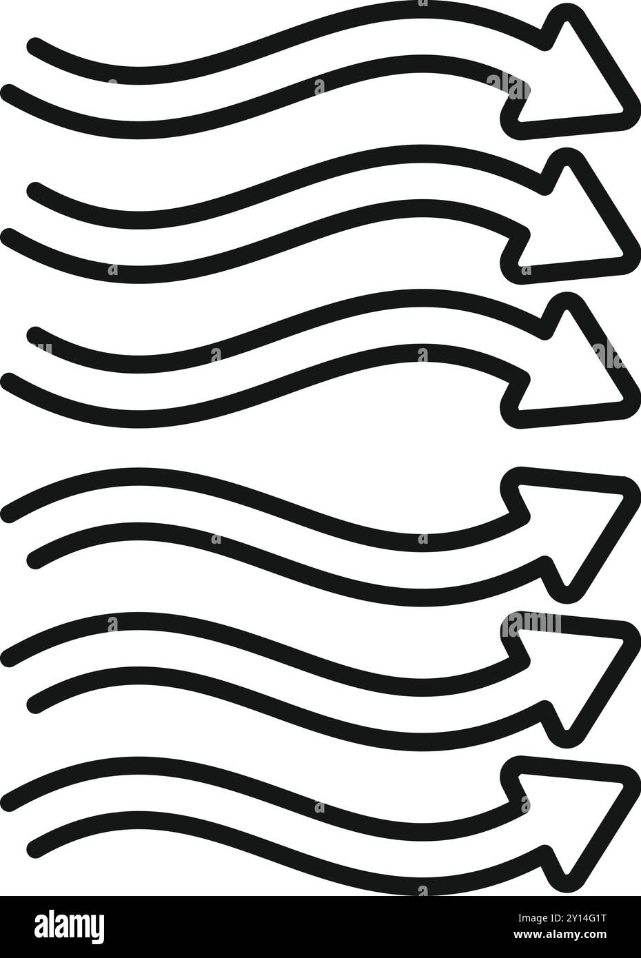 Several wavy arrows are pointing to the same direction, indicating a ...