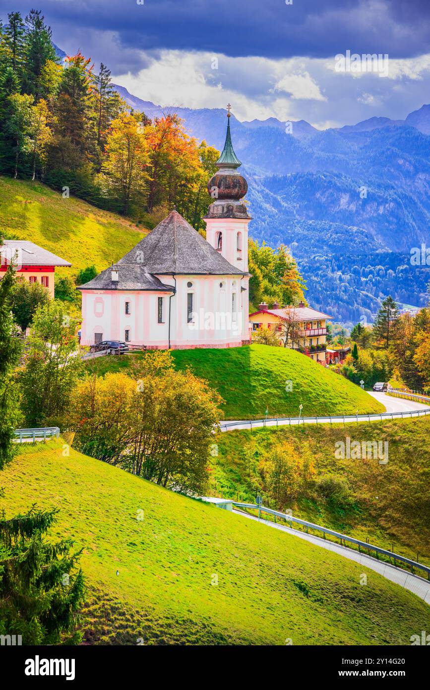 Berchtesgaden, Germany. Autumn landscape with famous Maria Gern church ...