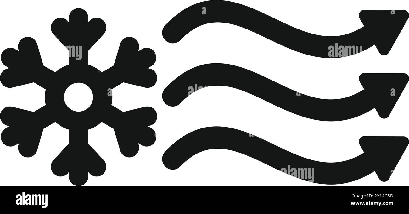 Simple black and white icon of a snowflake representing cold air ...