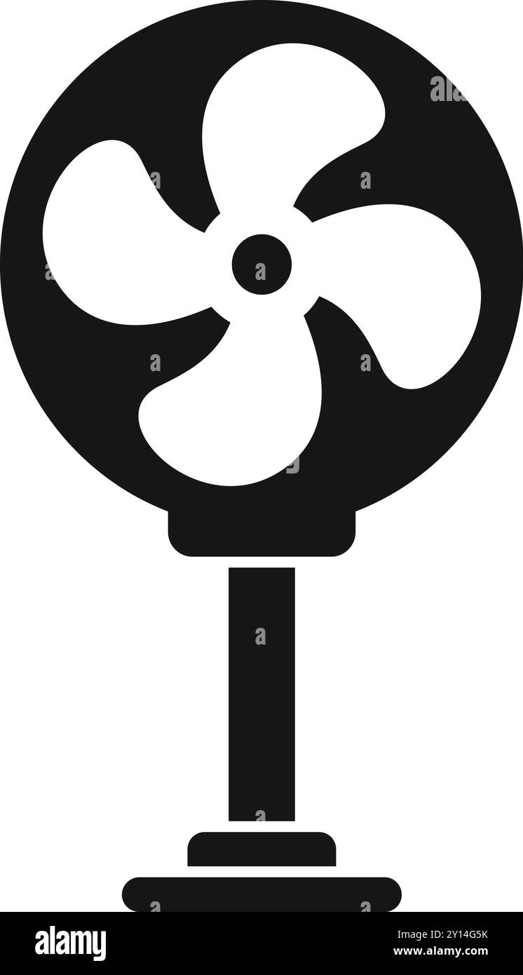 This simple black and white vector icon represents a standing fan ...