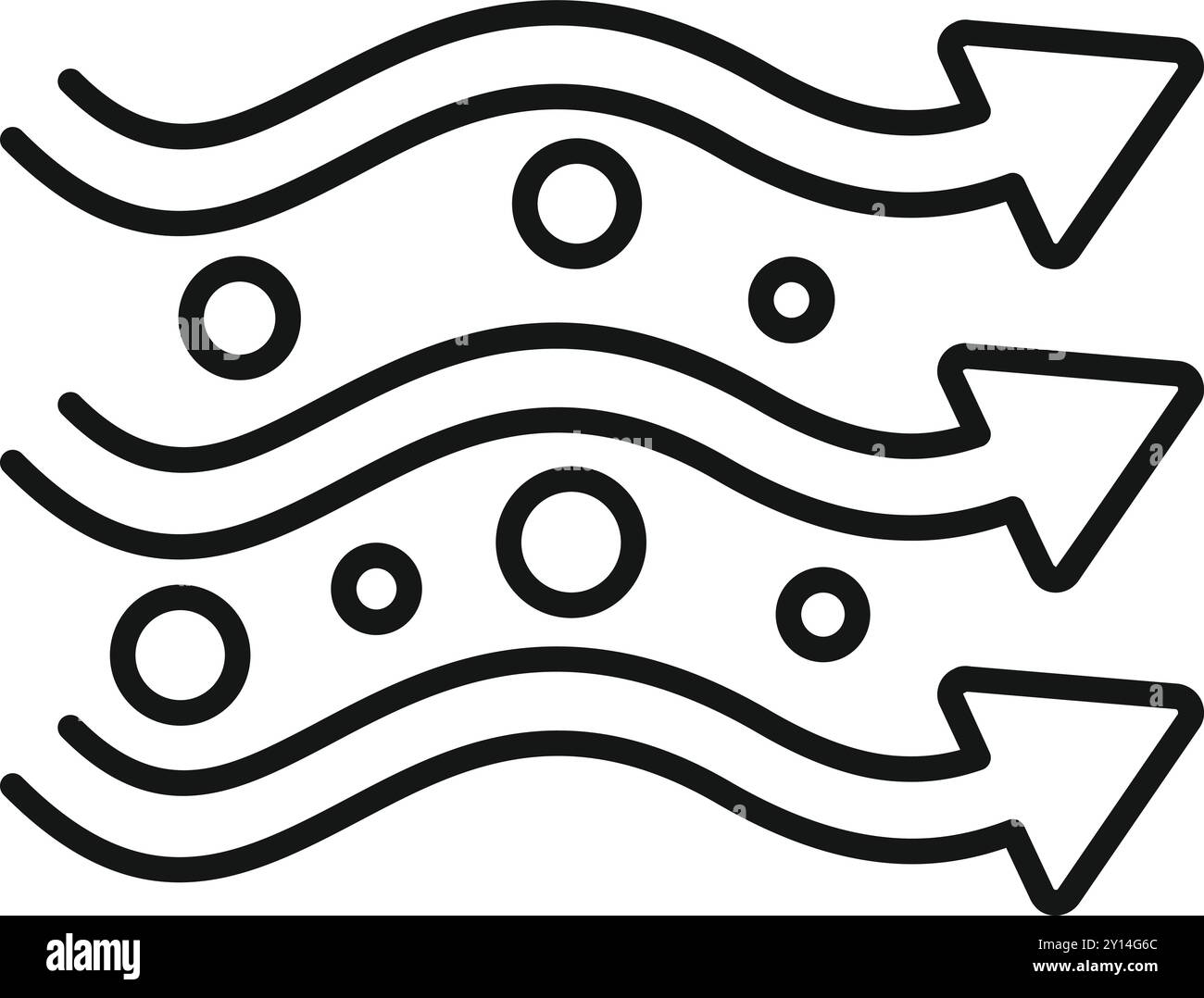 Simple line art icon of airflow moving with arrows and particles Stock ...