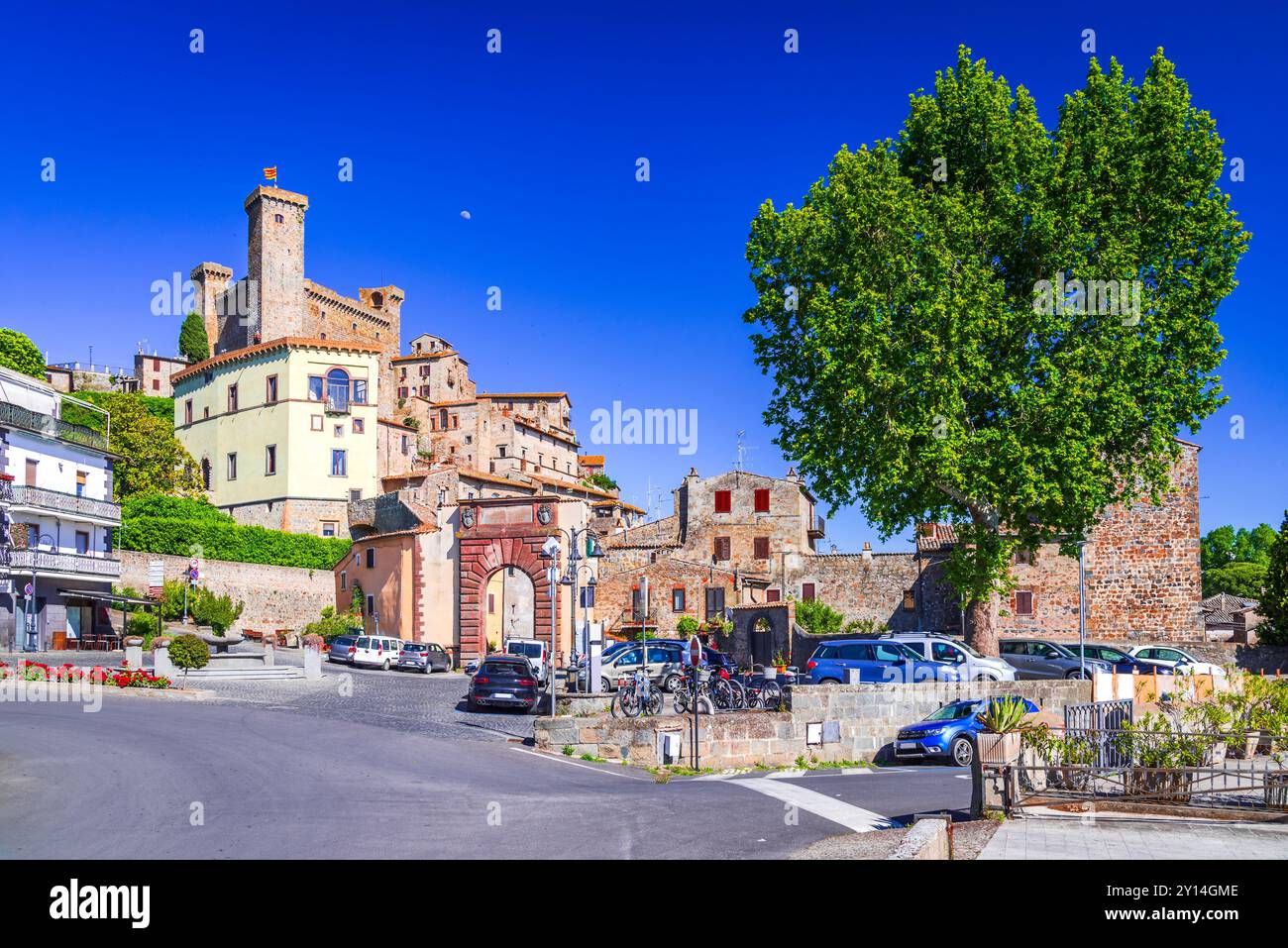 Bolsena, Italy. Castle of Bolsena, old town houses in Viterbo Province ...