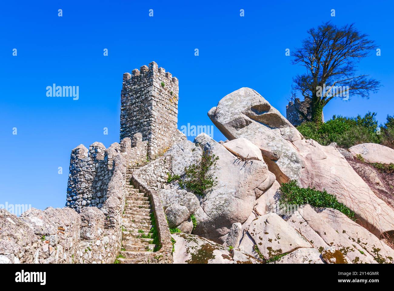 Sintra, Portugal. Aerial top view of medieval moorish Castelo dos ...
