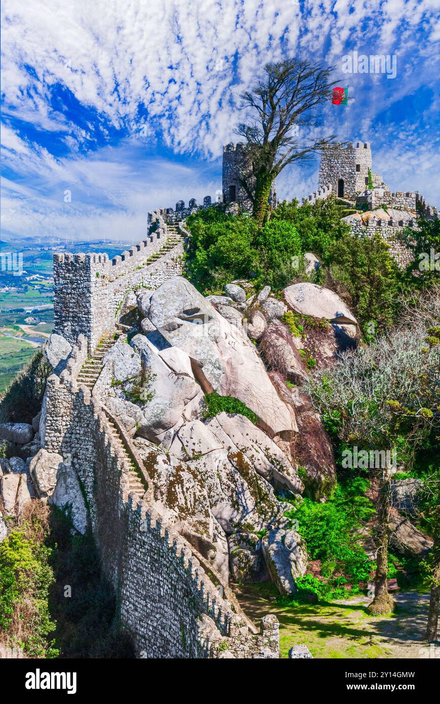 Sintra, Portugal. Aerial top view of Castelo dos Mouros, world heritage ...