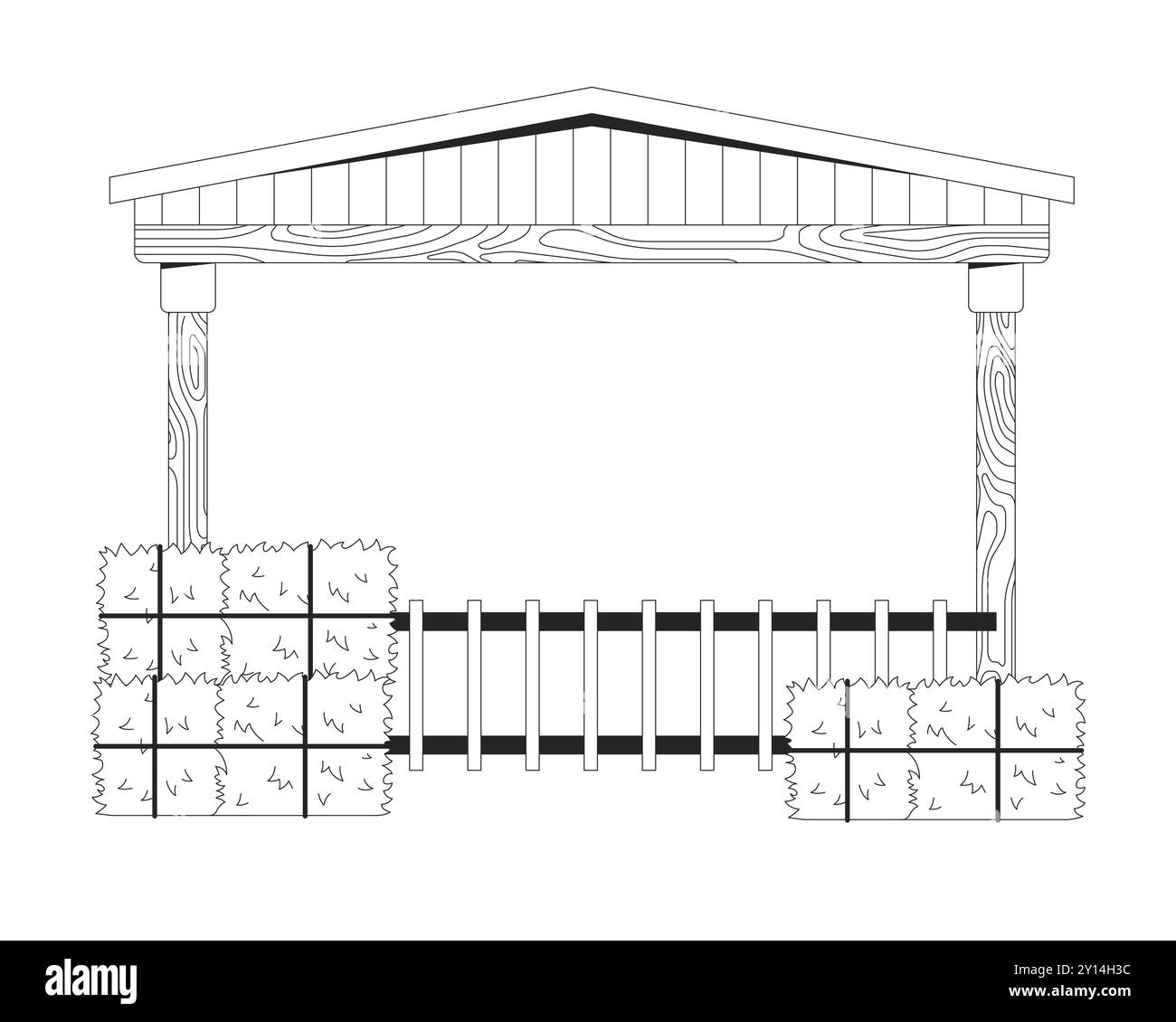 Barn for cattle at farm black and white flat line illustration Stock ...