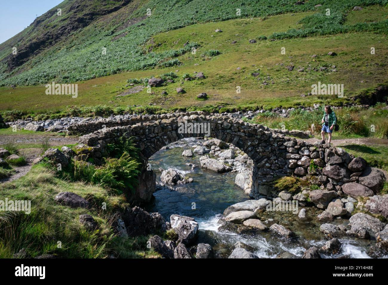 Person on Lingcove Bridge over Lingcove Beck, near the junction with ...