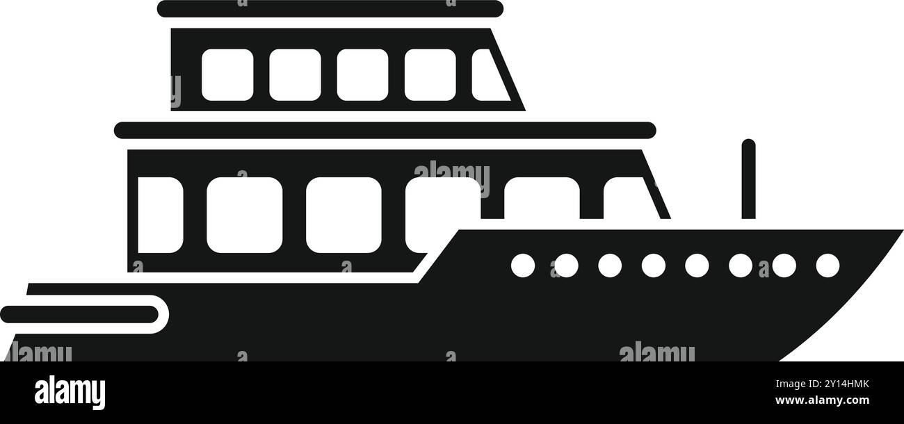 Simple black and white vector of a large, double decker ferry boat ...