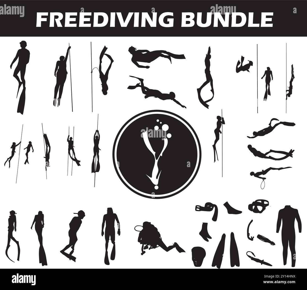 Freediving Silhouette Bundle | Collection of Freediving Players with ...