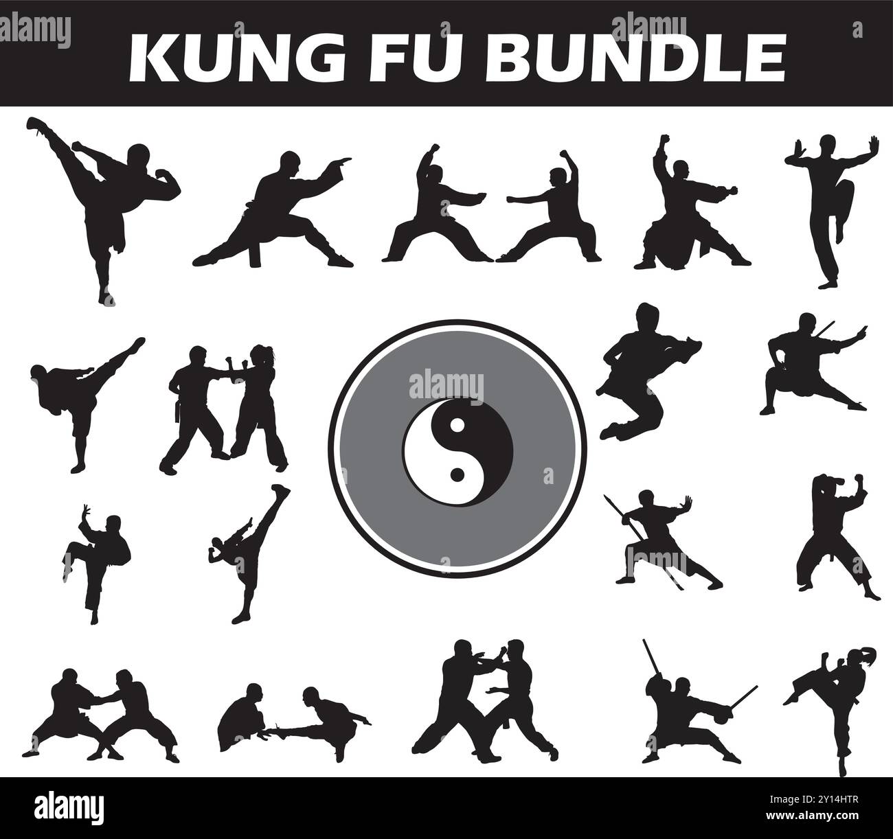 Kung Fu Silhouette Bundle | Collection of Kung Fu Players with Logo and ...