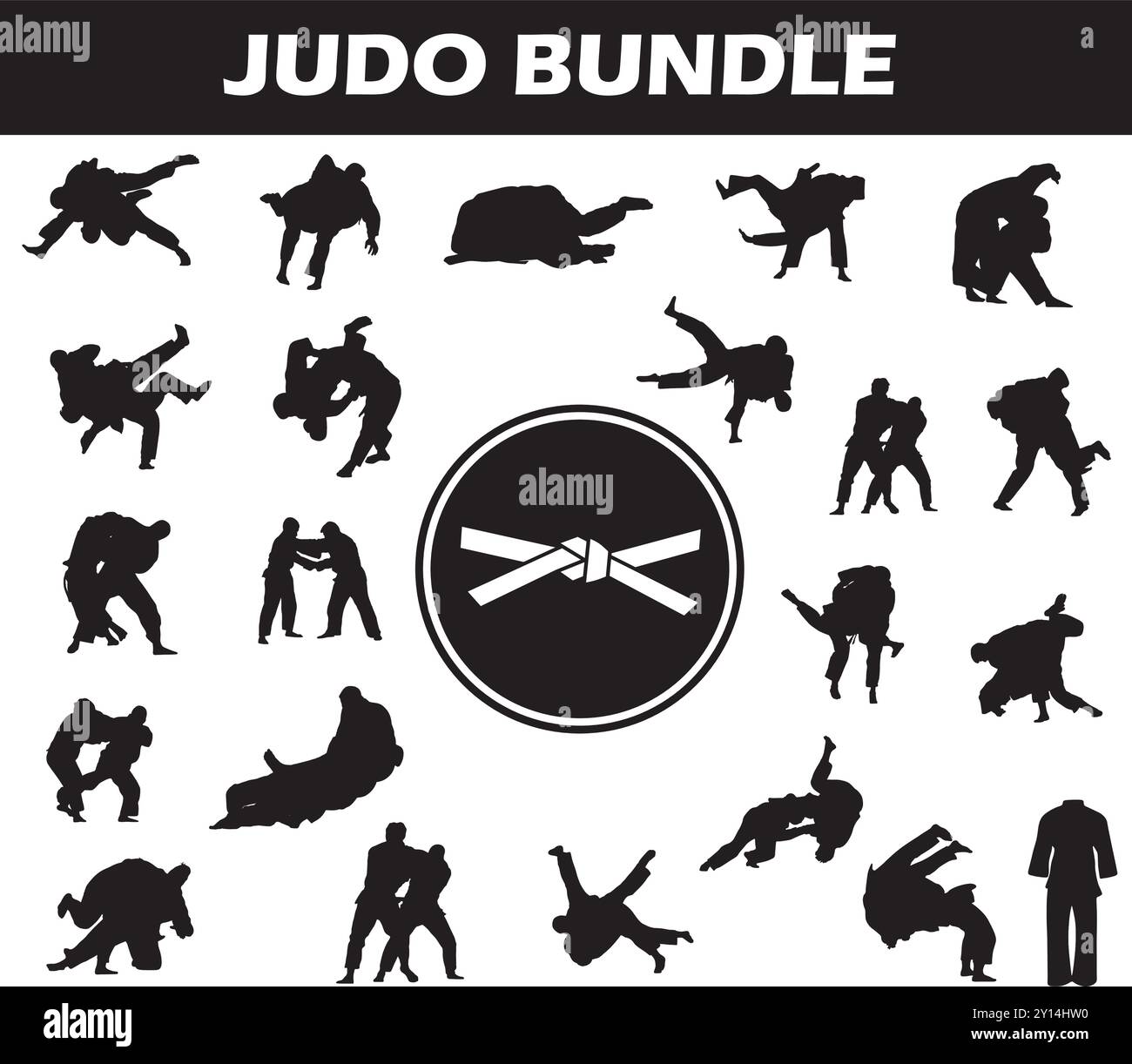 Judo Silhouette Bundle | Collection of Judo Players with Logo and Judo Equipment Stock Vector ...