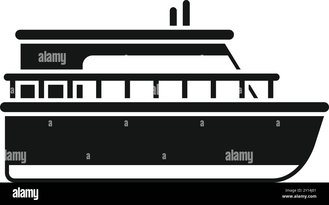Simple black and white vector of a large modern double decker ferry ...